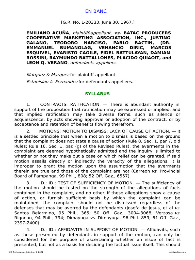 Acuña vs. Batac Procoma: Contract Dispute | PDF | Complaint | Cause Of ...
