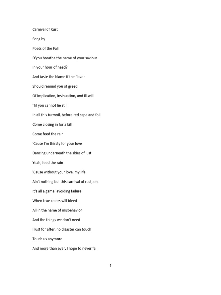 Carnival of Rust Poets of The Fall | PDF