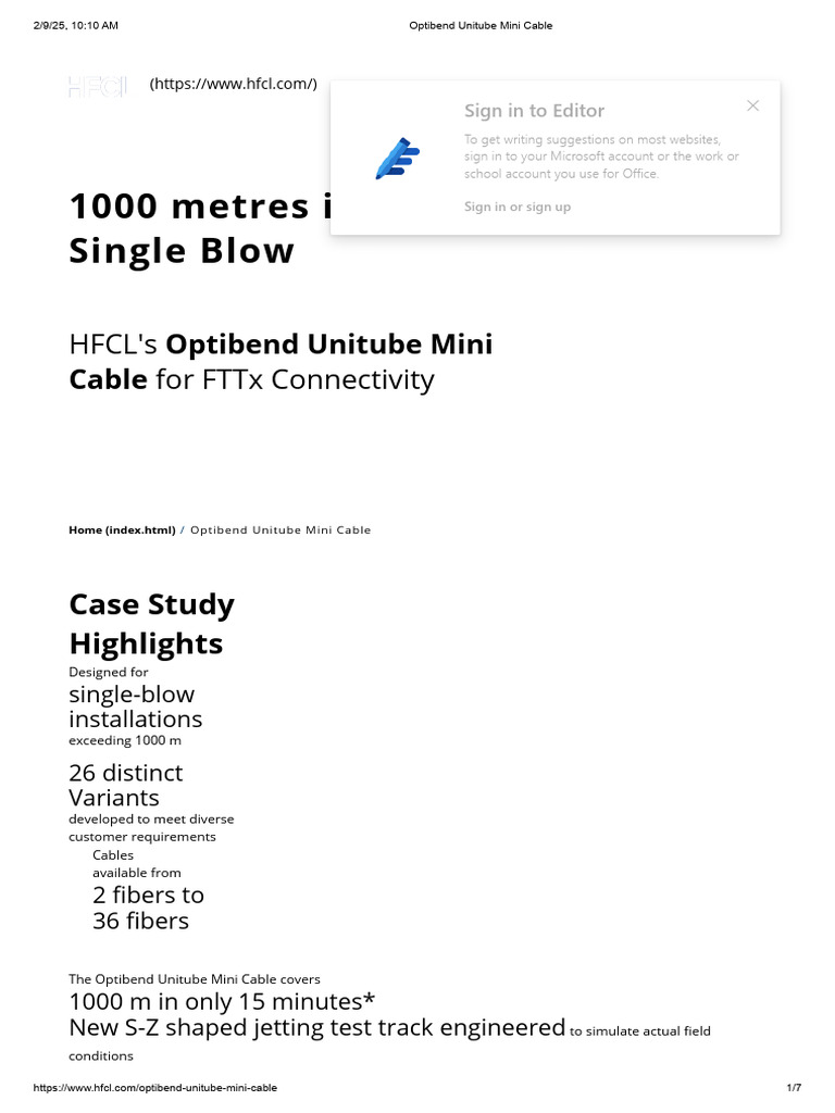 Optibend Unitube Mini Cable | PDF | Fiber To The X | Telecommunications