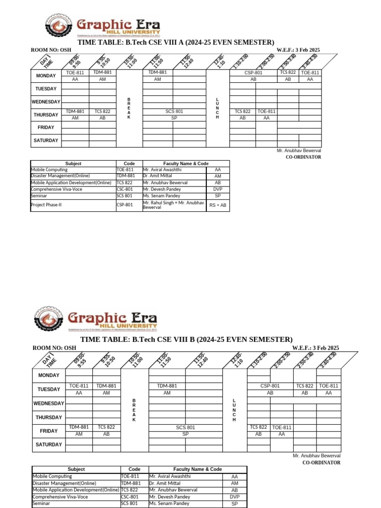 Time Table Btech CSE 2024-25 - Even Sem - Ver2 | PDF | Engineering