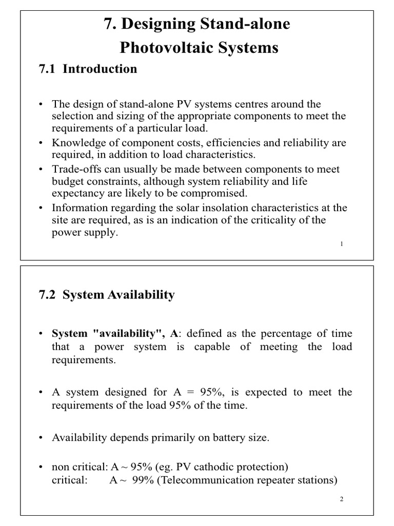 SOLA3540-9001_Lecture 13-14 Stand-Alone PV System Design | PDF | Photovoltaic System | Photovoltaics