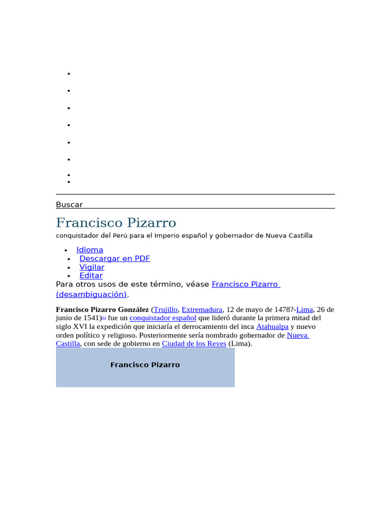 Biografía de Francisco Pizarro | PDF | Francisco Pizarro | Imperio Inca