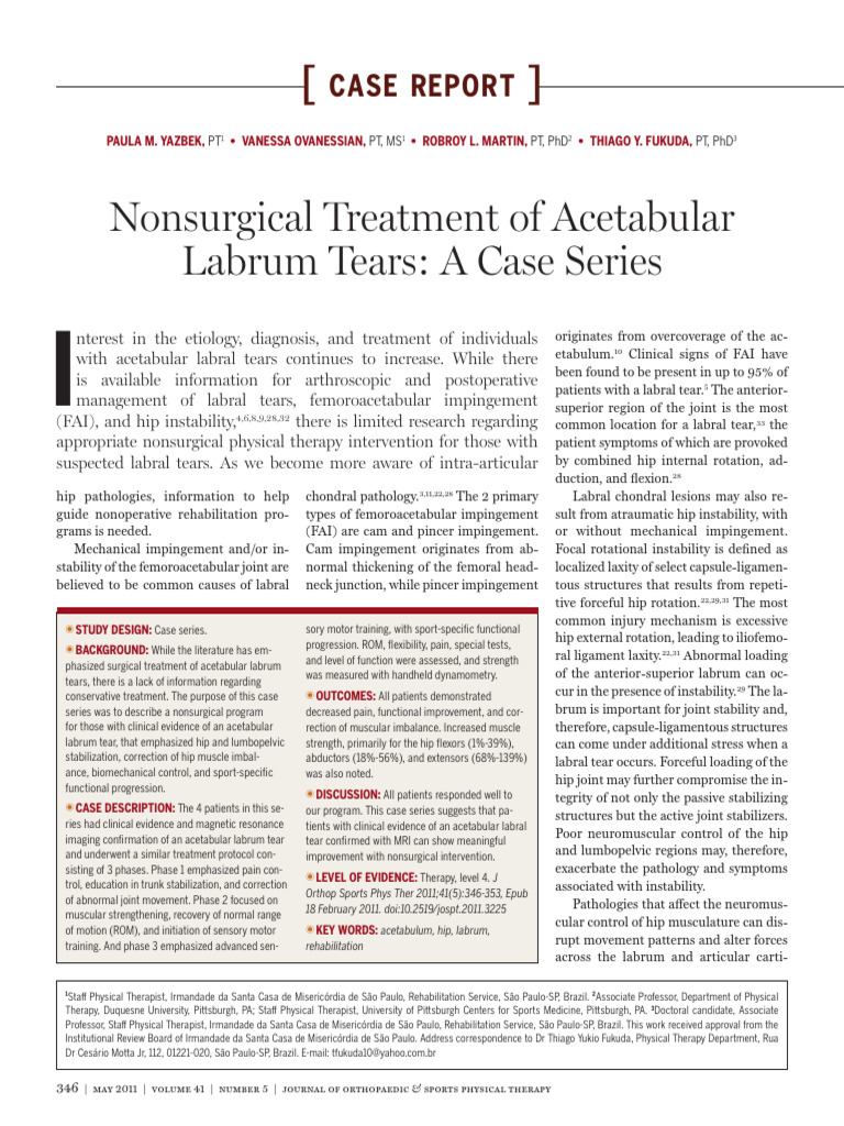 Fukuda Et Al 2011 Nonsurgical Treatment of Acetabular Labrum Tears A ...