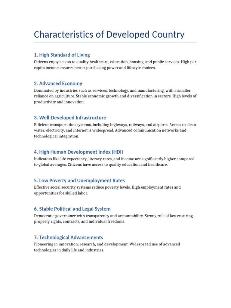 Characteristics of Developed Country | PDF