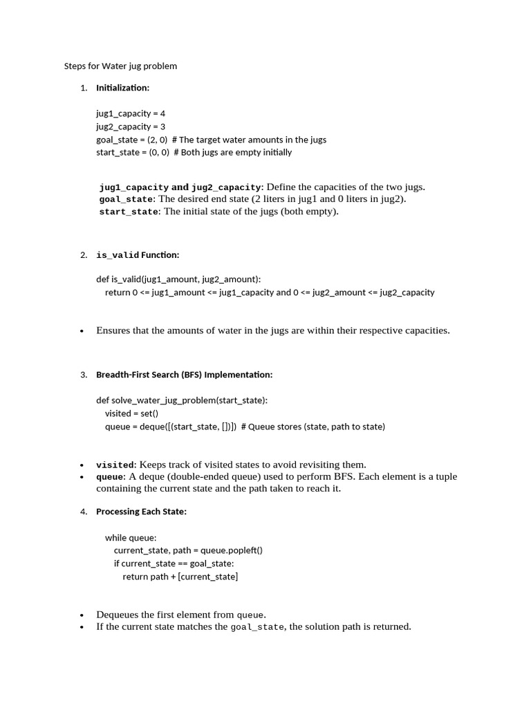 Steps For Water Jug Problem | PDF