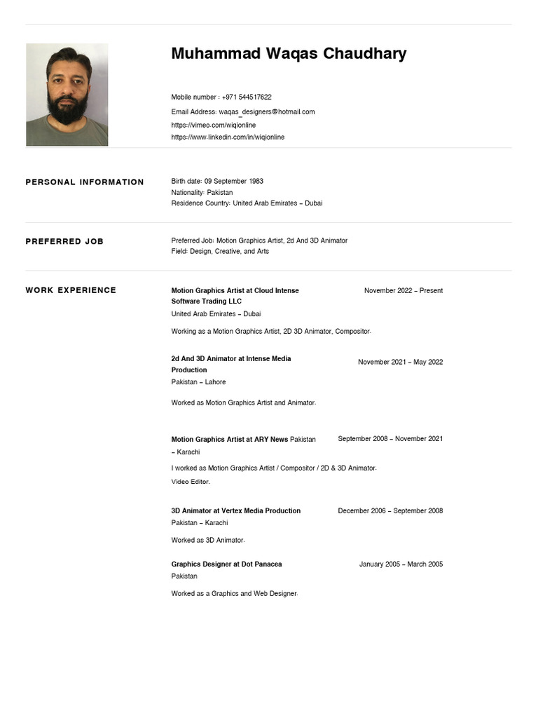 CV_Waqas_2025 | PDF | Graphics | 3 D Computer Graphics