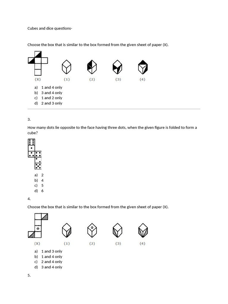 Cube and Dice Reasoning Questions | PDF | Tabletop Games | Printing ...