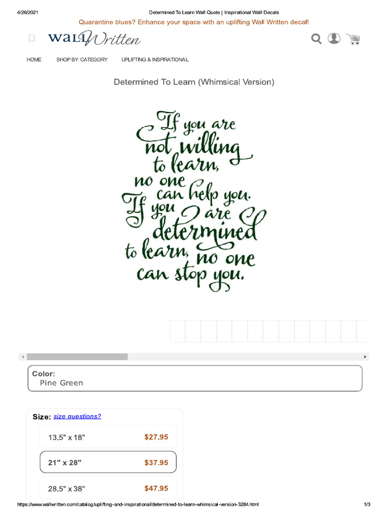 Determined To Learn Wall Quote - Inspirational Wall Decals | PDF