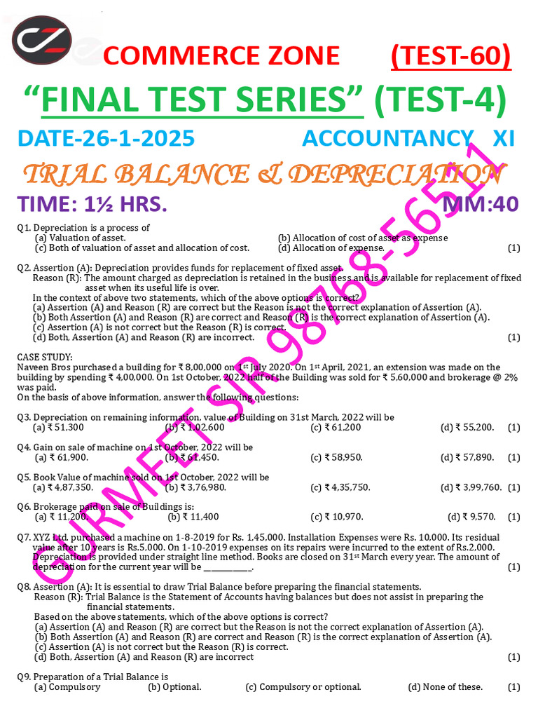 (2024-25) 26-1-2025 Xi FTS Trial Balance & Depreciation (Test-60 ...