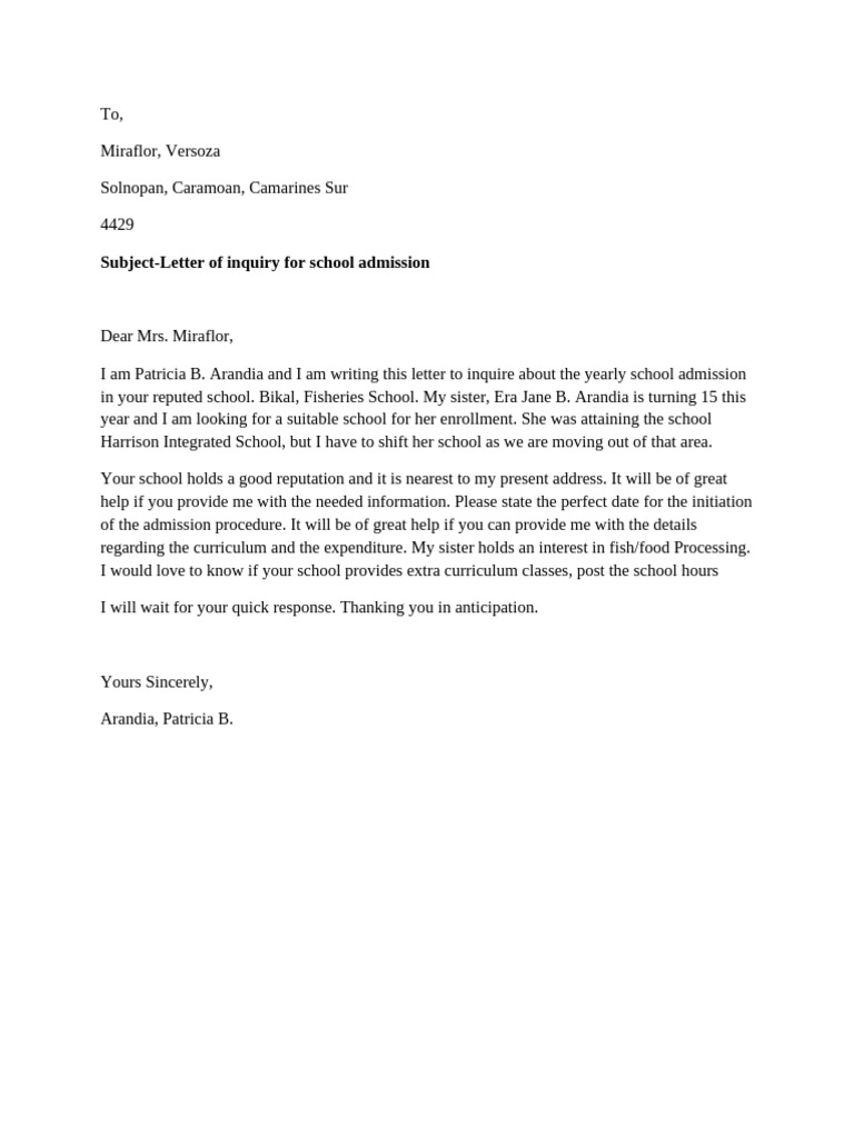 Inquiry Letter | PDF