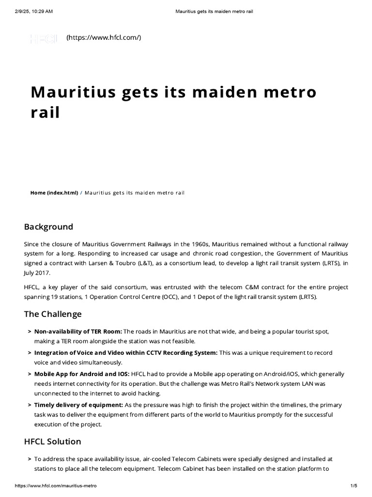 Mauritius Gets Its Maiden Metro Rail | PDF | Computing