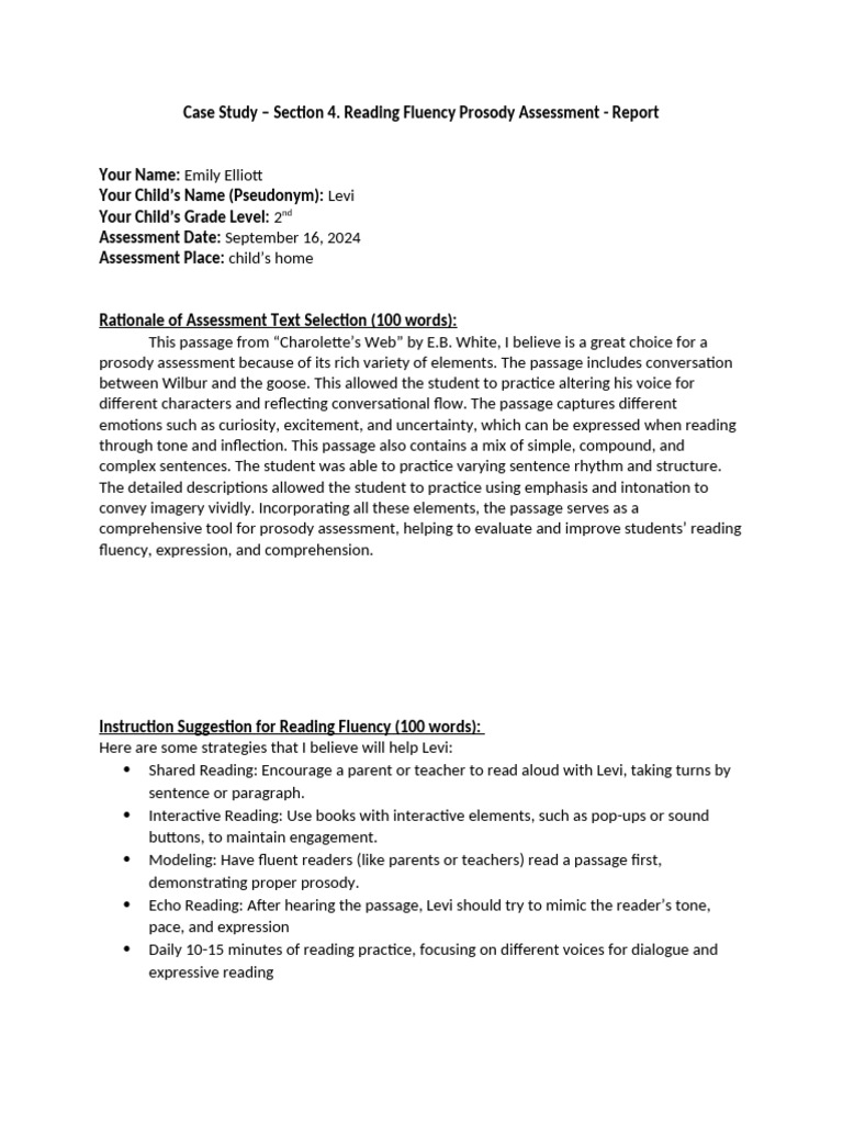 Case Study - Section 3. Reading Fluency - Report | PDF | Reading ...