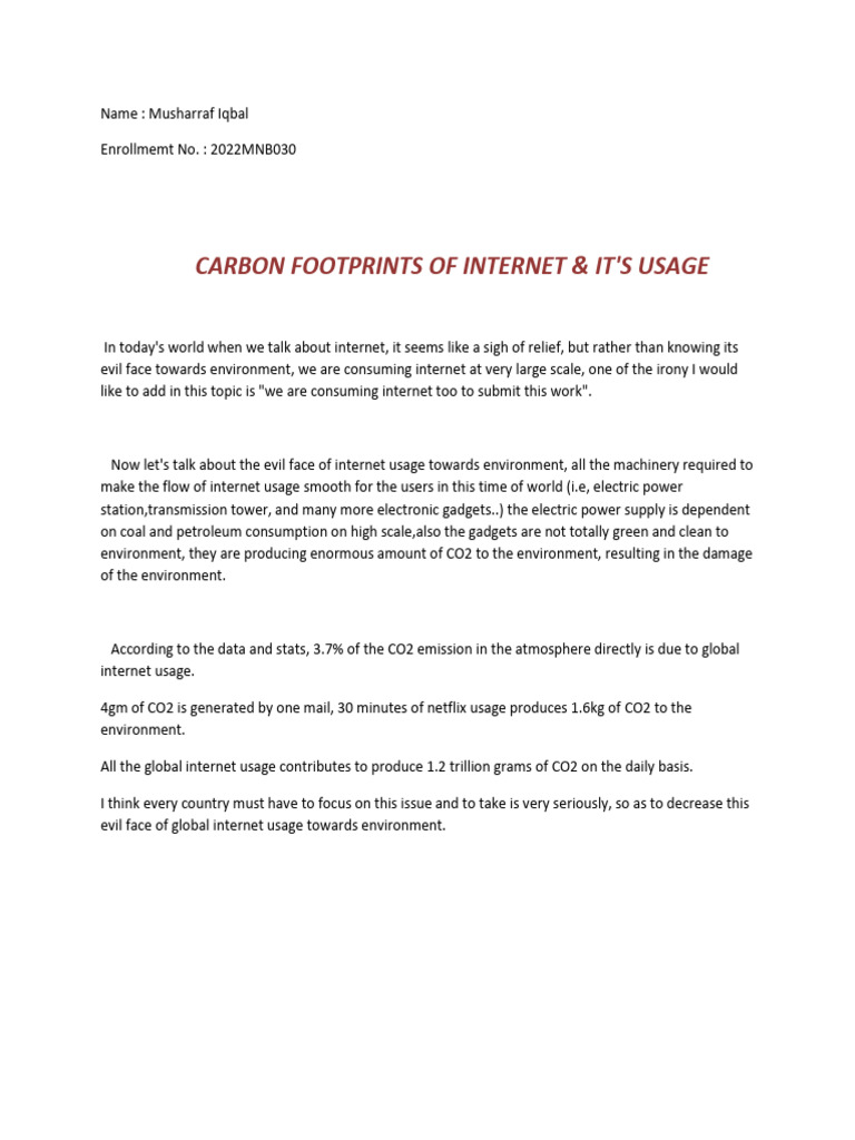 Carbon Footprint of Internet Mushraff | PDF