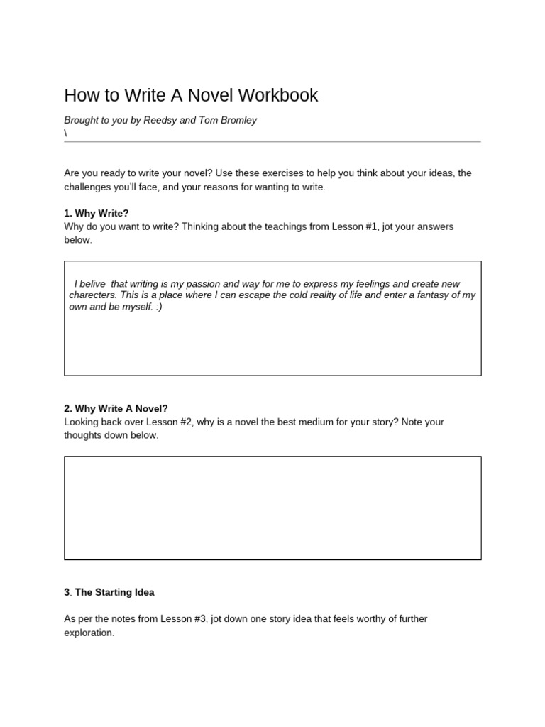 Novel Writing Workbook Guide | PDF