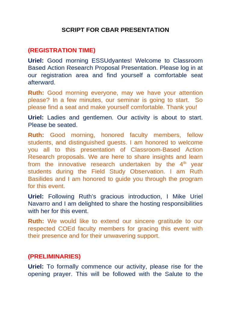 Script For Cbar Presentation | PDF