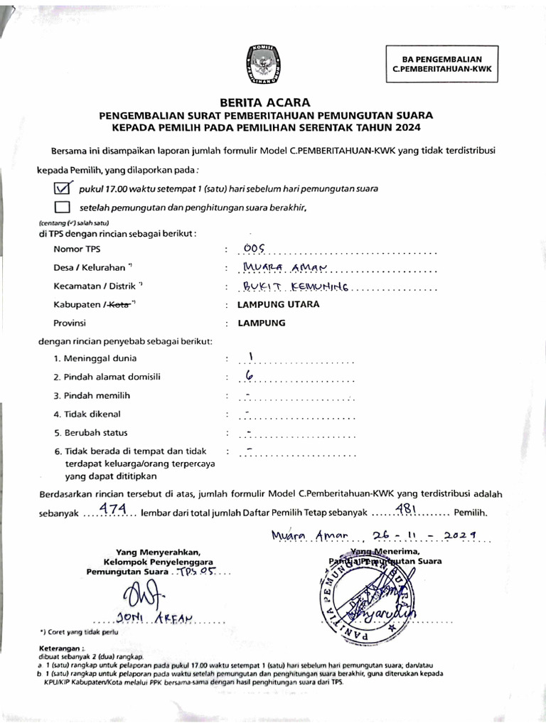 BA Pengembalian C-6 TPS 05 | PDF
