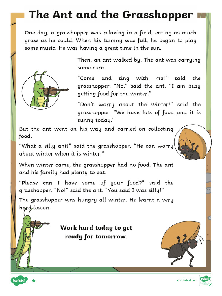 The Ant and the Grasshopper Fable | PDF | Insects | Insects And Humans