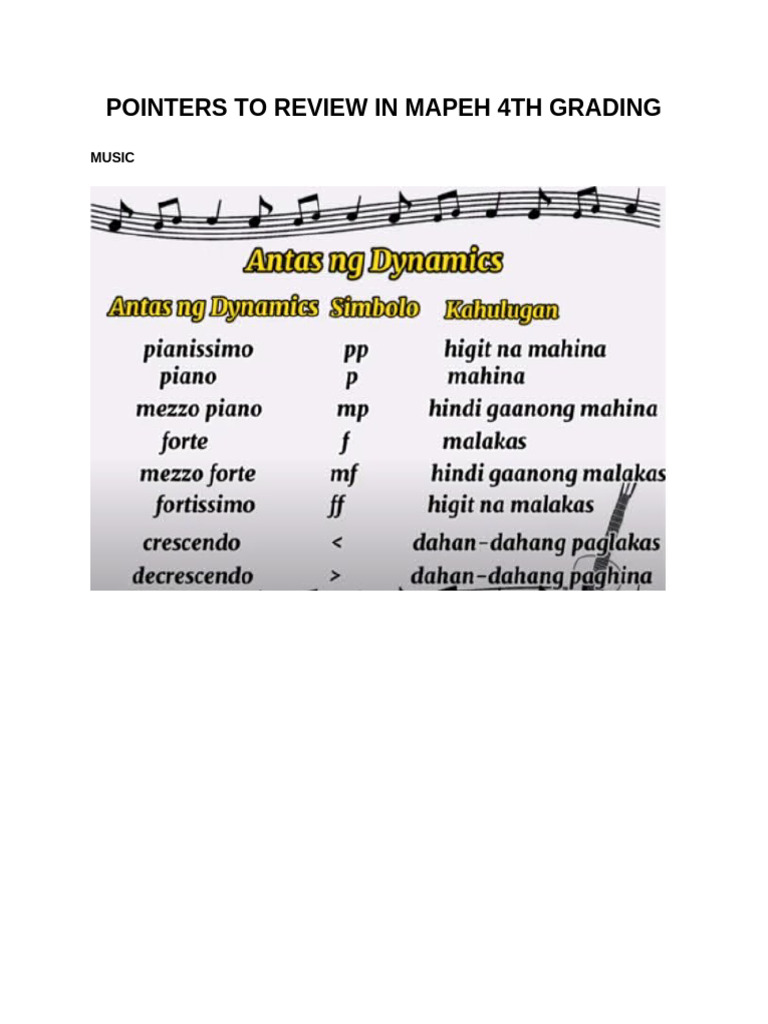 Pointers To Review in Mapeh 4TH Grading | PDF