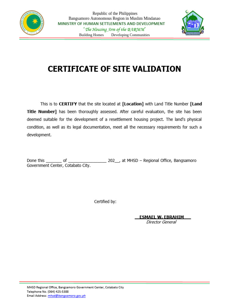 Certificate of Site Validation | PDF