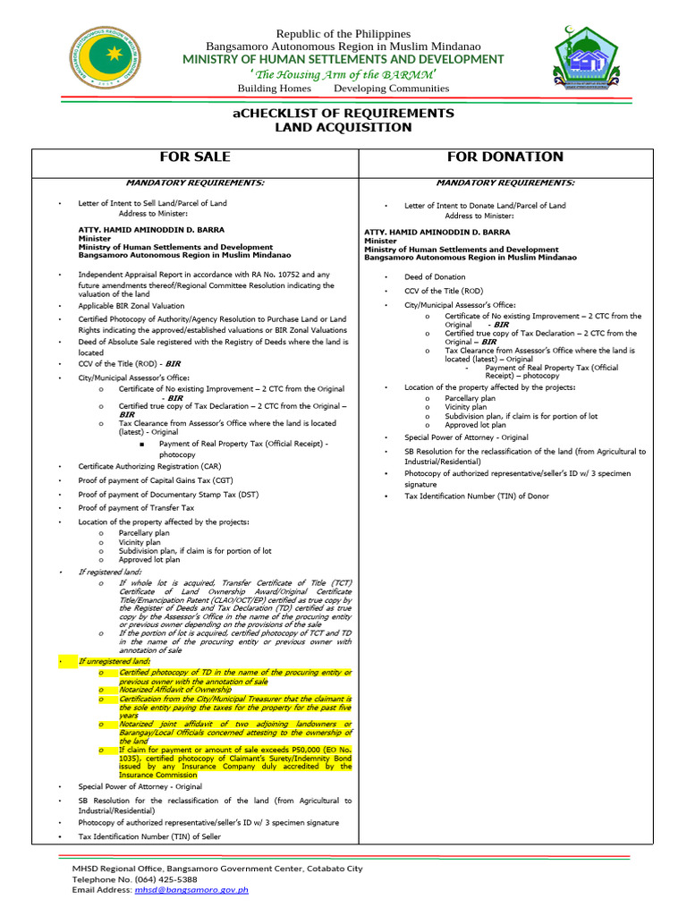checklist-land-acquisition | PDF | Common Law | Private Law