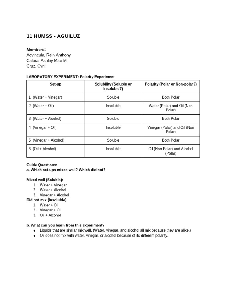 Polarity Experiment Results and Analysis | PDF