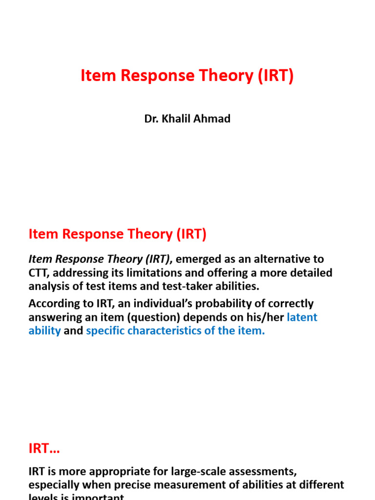 L8. Item Response Theory (IRT) | PDF | Scientific Method | Evaluation Methods