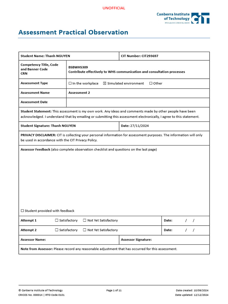 BSBWHS309 Assessment 2 - Updated | PDF | Personal Protective Equipment ...