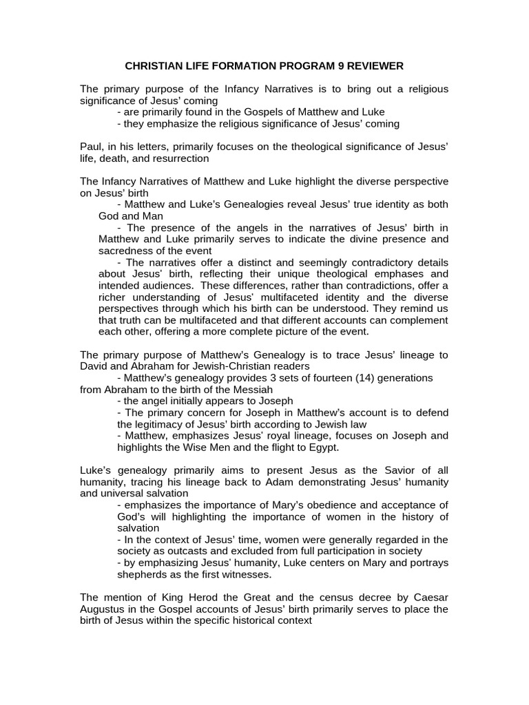 Grade 9 3RD Quarter CLFP Reviewer | PDF | Jesus | Gospel Of Matthew