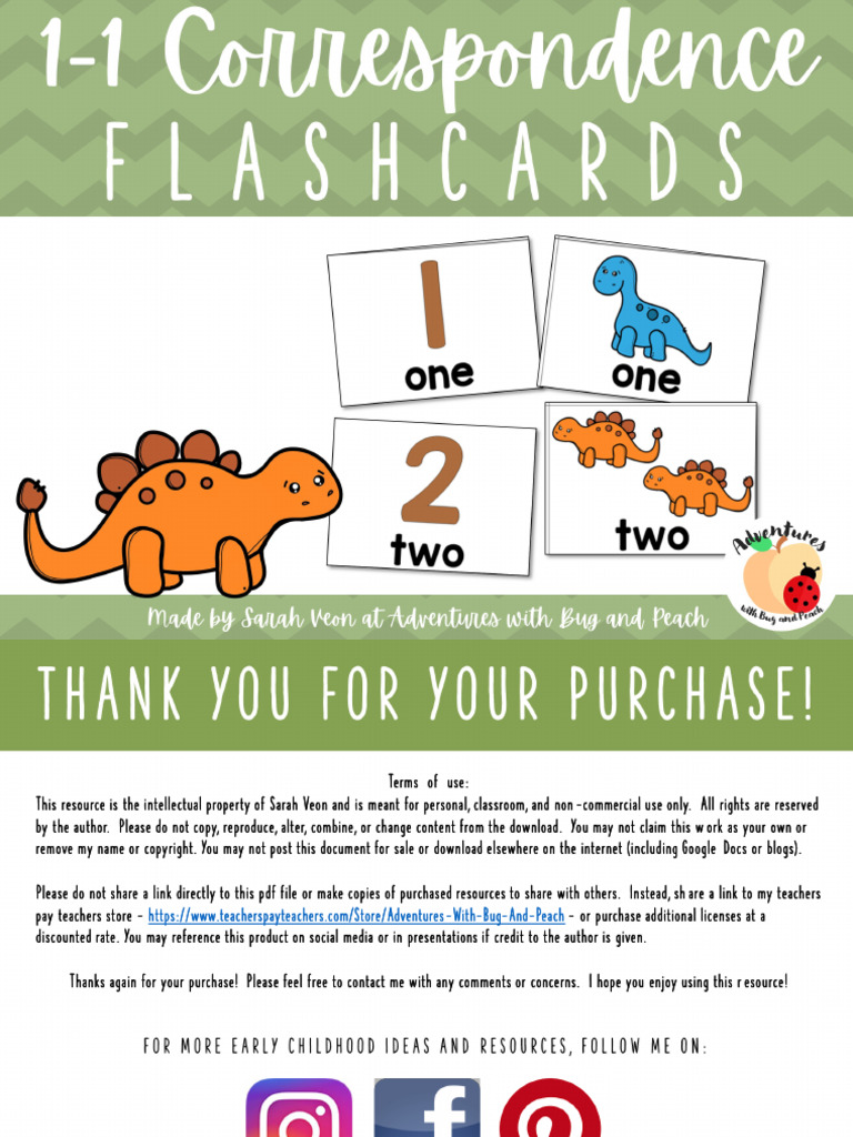 OnetoOneCorrespondenceFlashcardsNumberMatch110Dinosaurs 1 | PDF