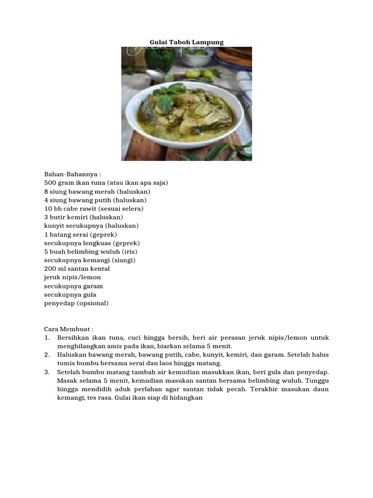 Resep Gulai Taboh | PDF