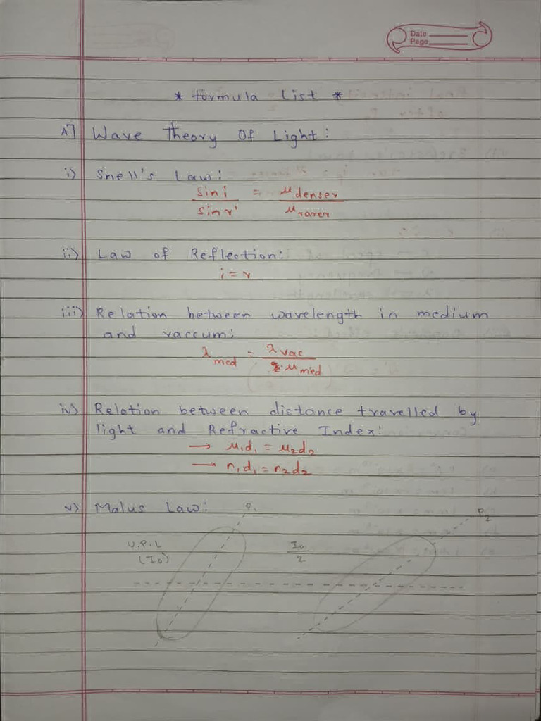 Wave Optics (Formula List and Numericals) | PDF