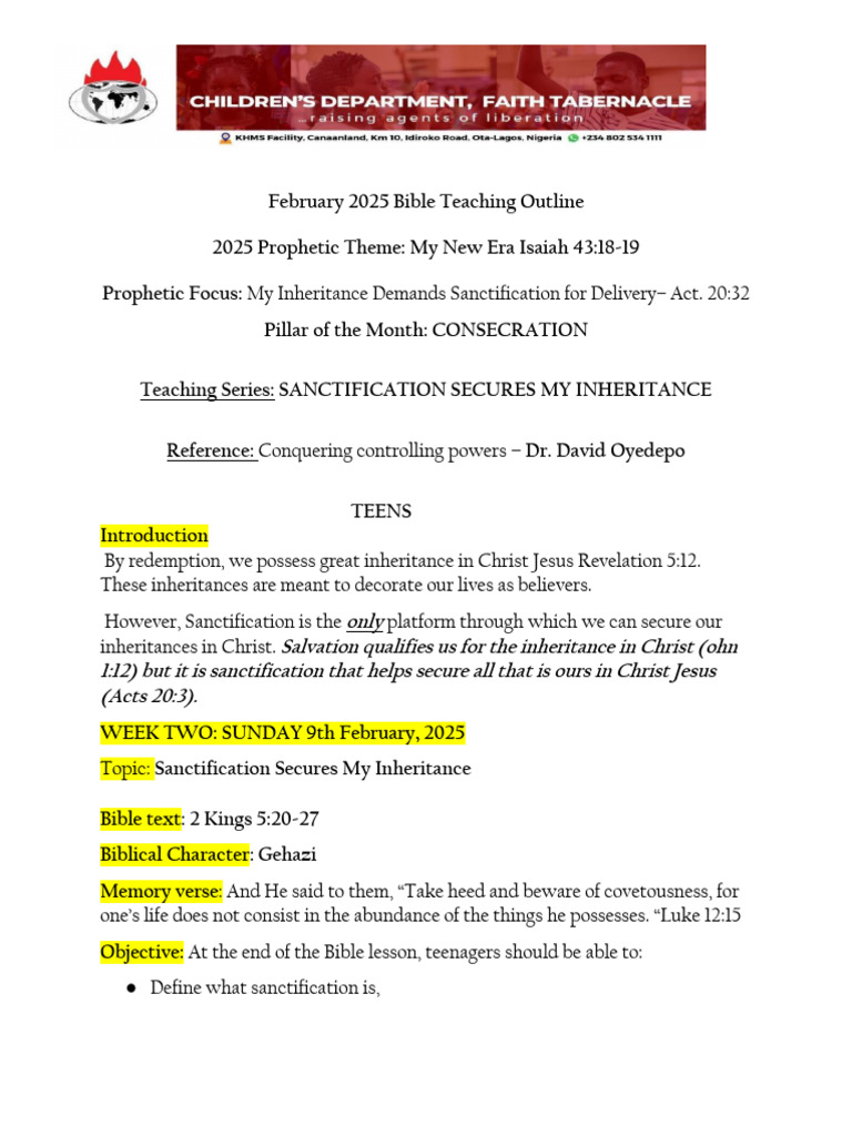 Updated Children Bible Teaching Outline Teens February 2025 | PDF ...
