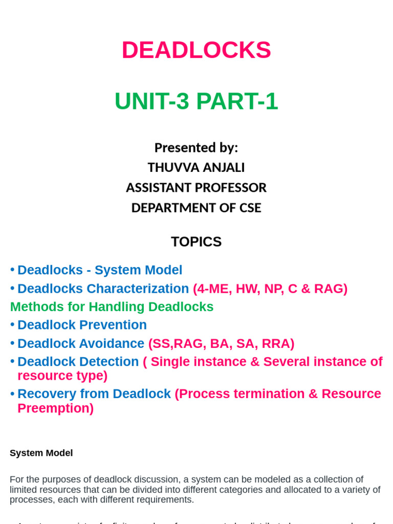 Unit-3 Deadlock Part-1 08-06-2022 | PDF | Process (Computing) | Computing