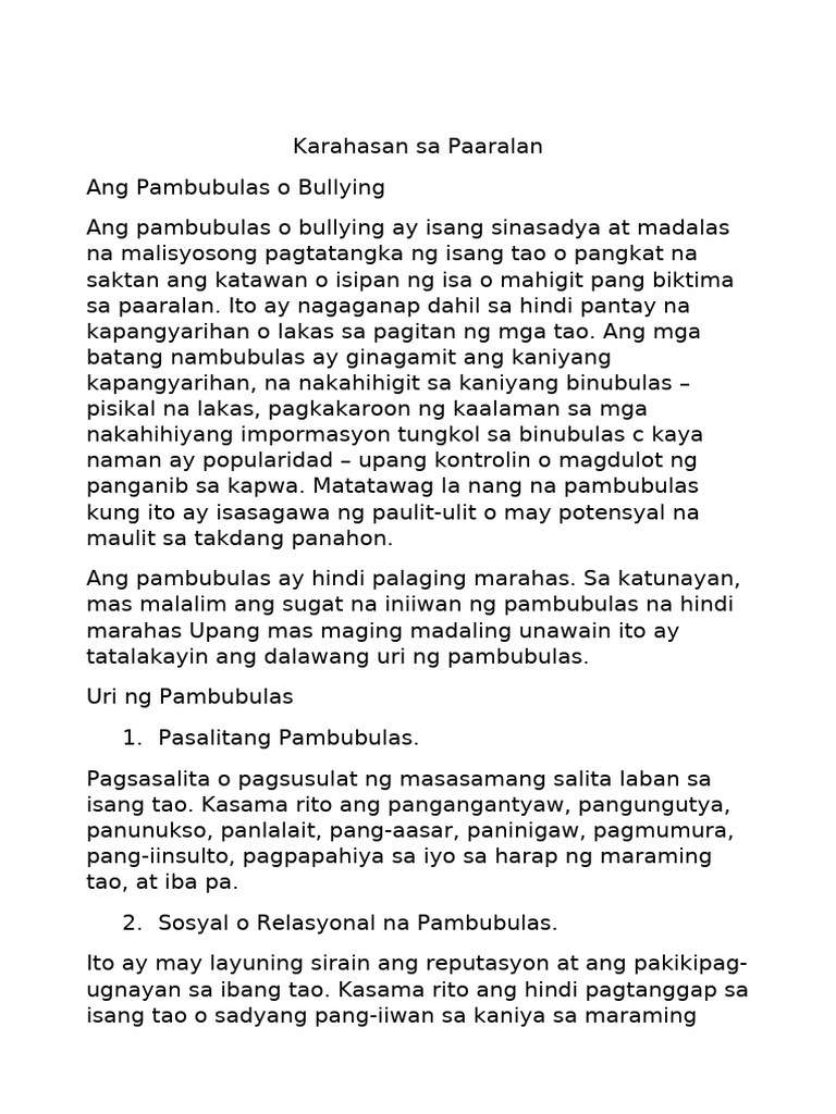Karahasan Sa Paaralan | PDF
