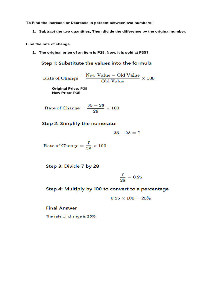 To Find The Increase or Decrease in Percent Between Two Numbers | PDF
