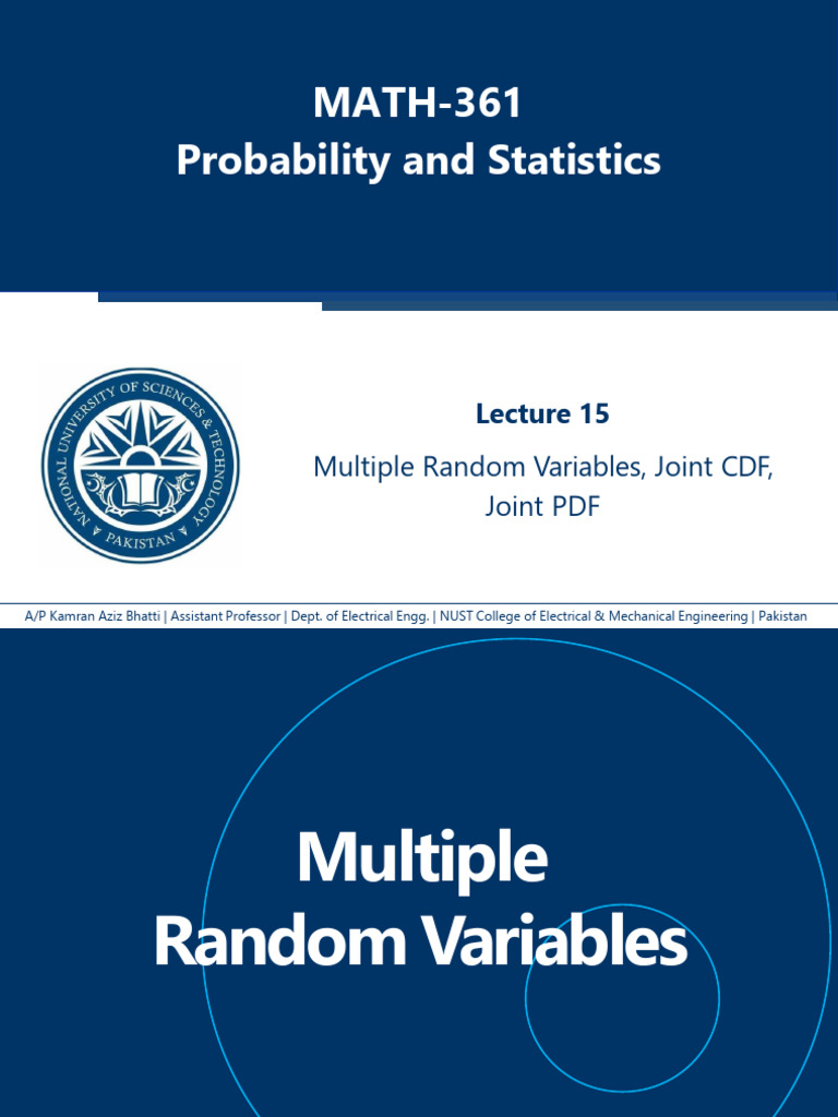 Week 8 - Multiple Random Variables, Joint PDF, Joint CDF, Independence | PDF | Probability ...