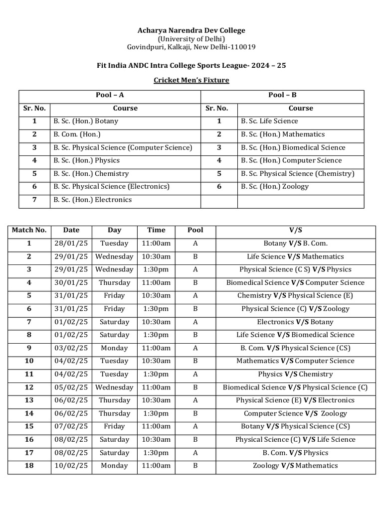 ANDC Cricket League Schedule 2024-25 | PDF | Science