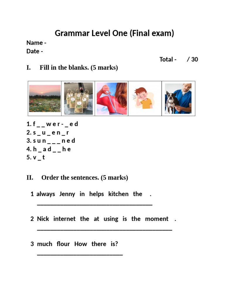 Final Exam Grammar Level One | PDF