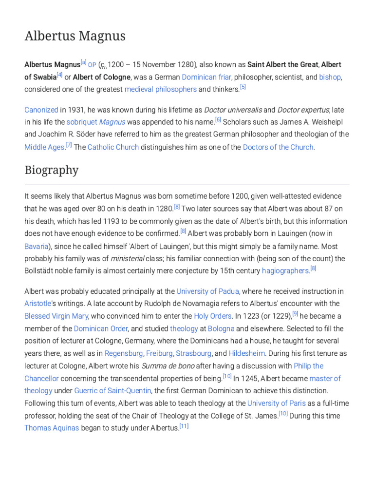 Albertus Magnus - Wikipedia | PDF