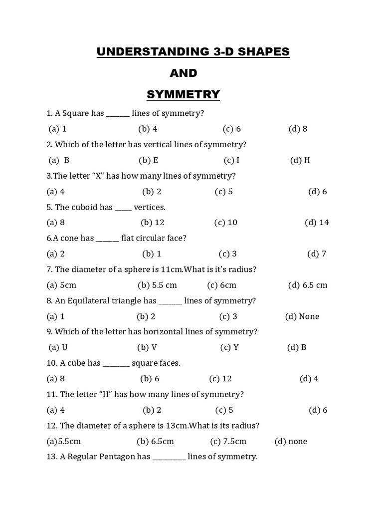 3D Shapes and Symmetry Quiz | PDF | Shape | Euclid