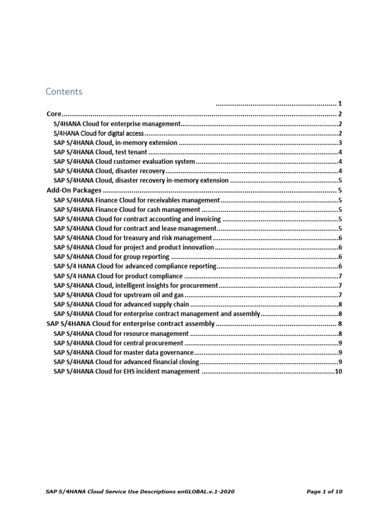 Sap S4hana Cloud Service Use Descriptions English v1 2020 | PDF | Cloud ...