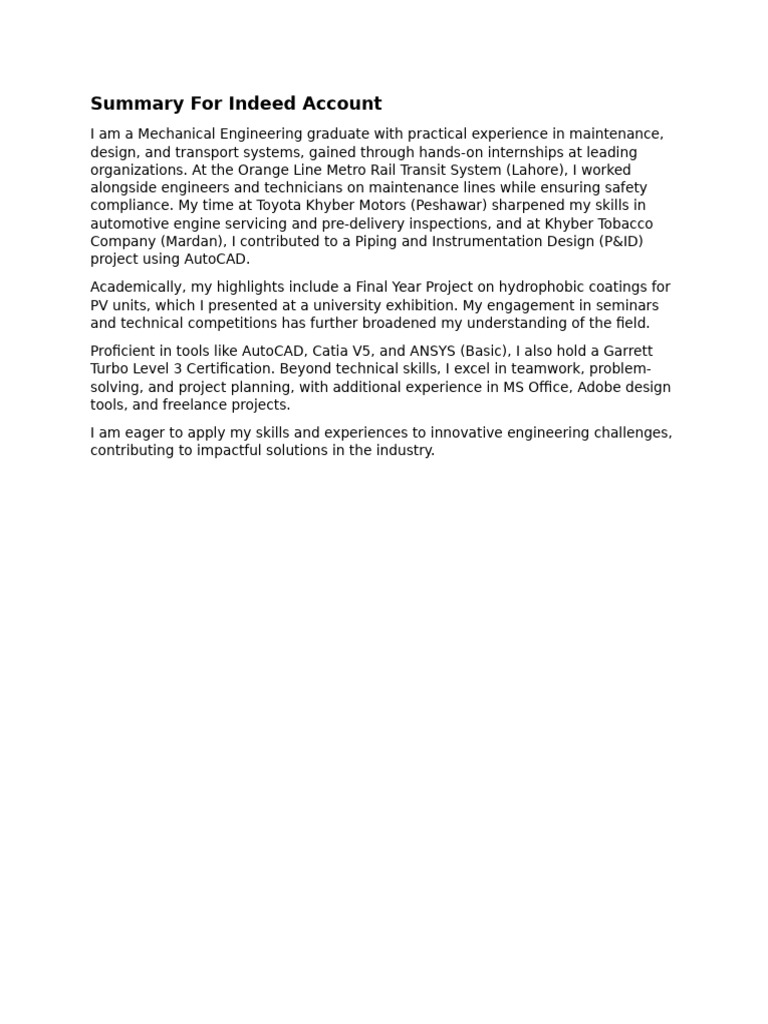 Summary For Indeed Account | PDF