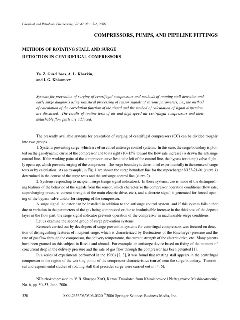 COMPRESSORS , PUMPS , AND PIPELINE FITTINGS METHODS OF ROTATING STALL AND SURGE DETECTION IN ...