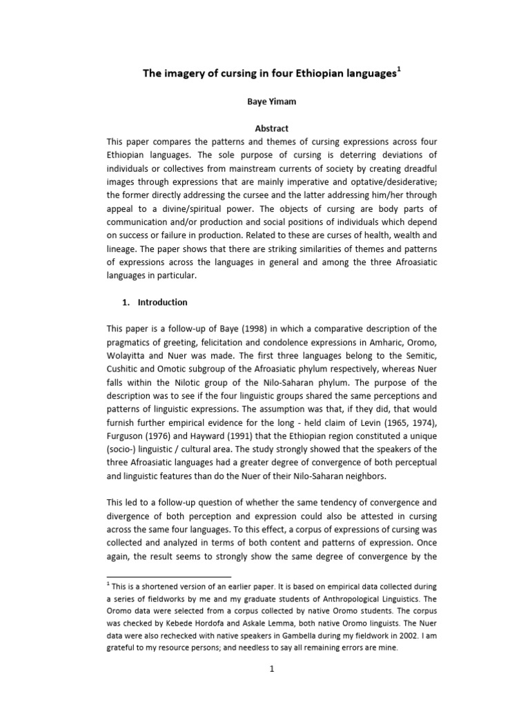 2 The Imagery of Cursing in Four Ethiopian Languages Baye Yimam | PDF