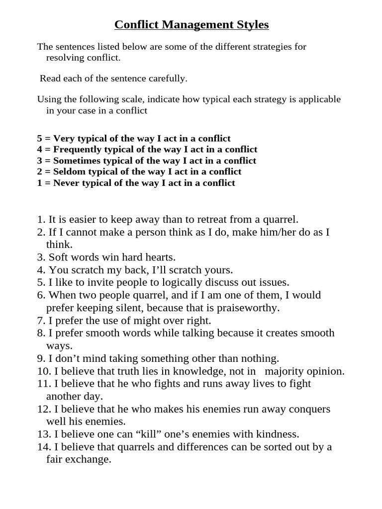 Conflict Management Styles Questions | PDF