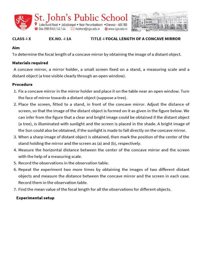 Focal Length Measurement of Concave Mirror | PDF | Mirror | Light