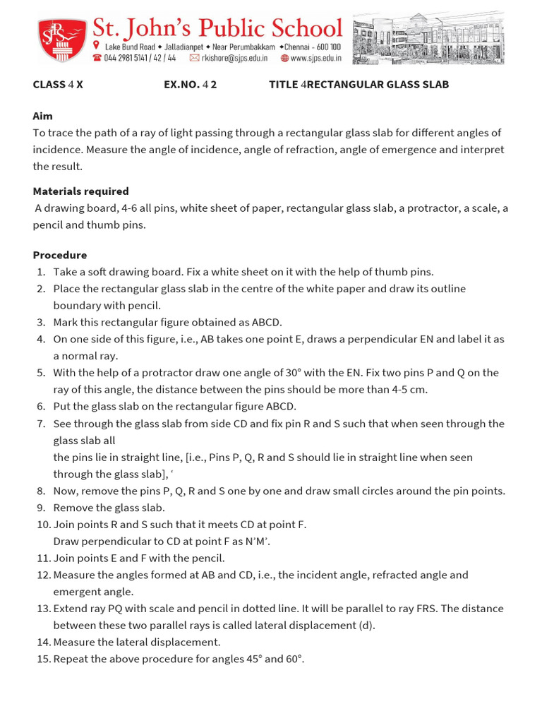Exp 2 Rectangular Glass Slab | PDF | Refraction | Refractive Index