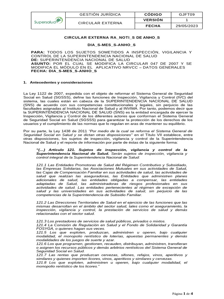 Modificación Circular 047/2007 SNS | PDF | Industrias de servicio | Politica social