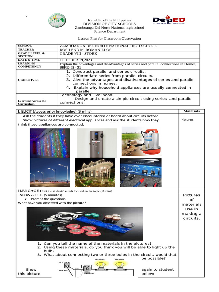 Lesson Plan Grade 8 (SERIES N PARALLEL CONNECTION | PDF | Series And ...