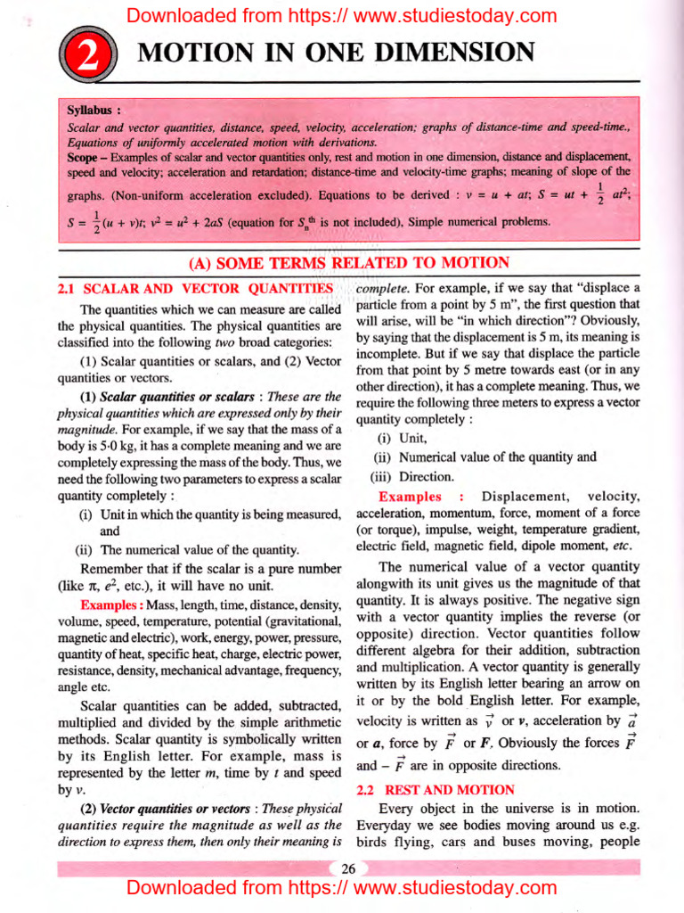 ICSE Class 9 Physics Chapter 02 Motion in One Dimension 2 | PDF
